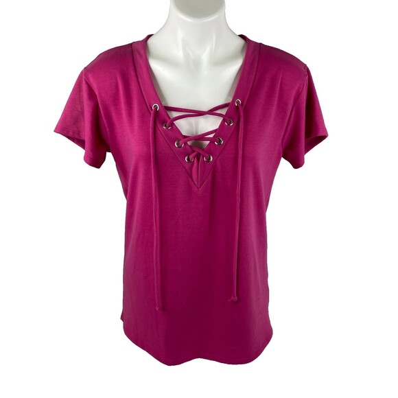 BiBi | Tops | Bibi Women Small Pink T Shirt V Neck String Tie Metal ...